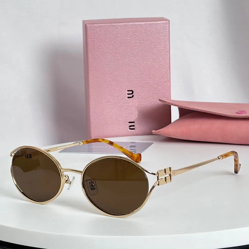 Designer Outdoor Miu Logo Sunglasses Women Pilot Leisure Square Metal ...