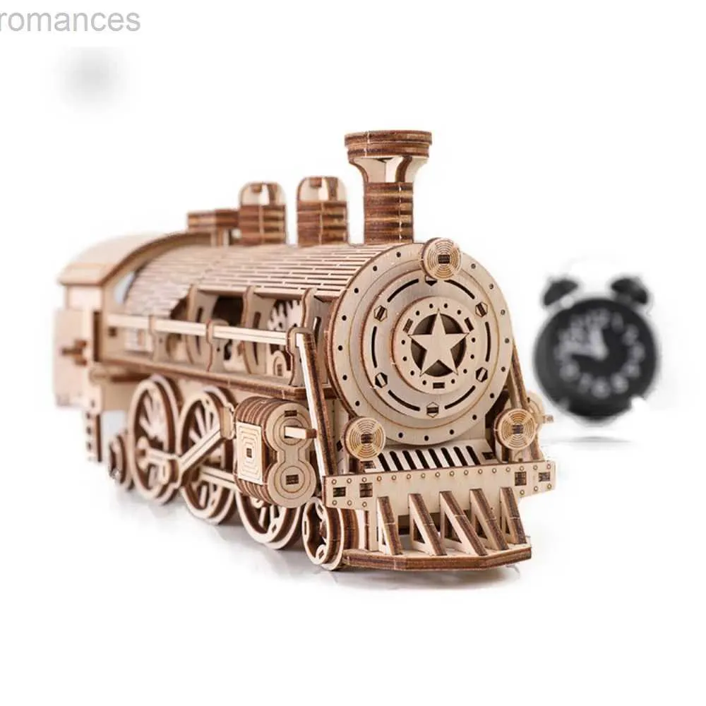 Wooden 3D Puzzles: Mechanical Steam Train Model Kit DIY Assembly ...