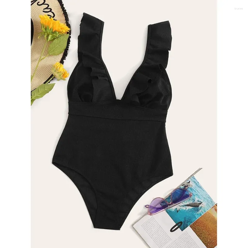 Womens Swimwear Sexy Ruffle 2024 Korean Women One Piece Swimsuit Female