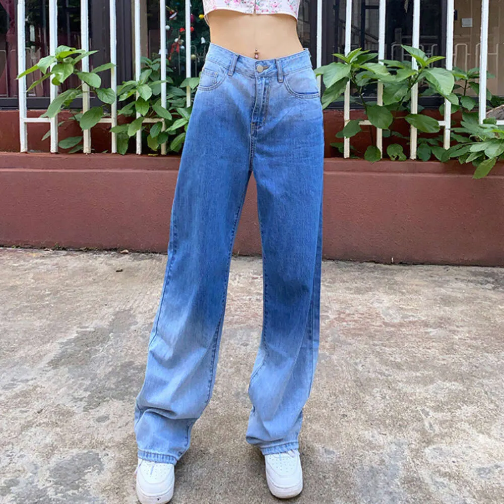 Elastic Waist High Waist Loose Boot Cut Cotton Jeans for Women with ...