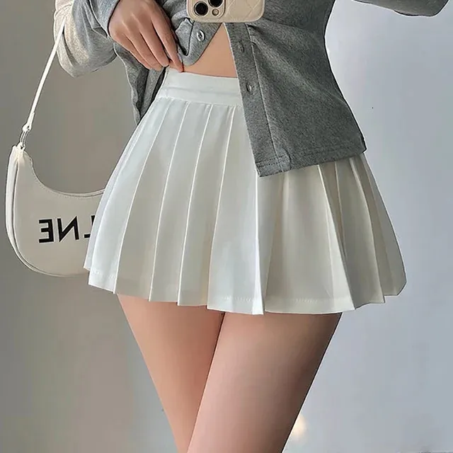 HOUZHOU High Waist Irregular Pleated Skirt With Shorts White HOUZHOU High Waist Irregular Pleated Skirt With Shorts White