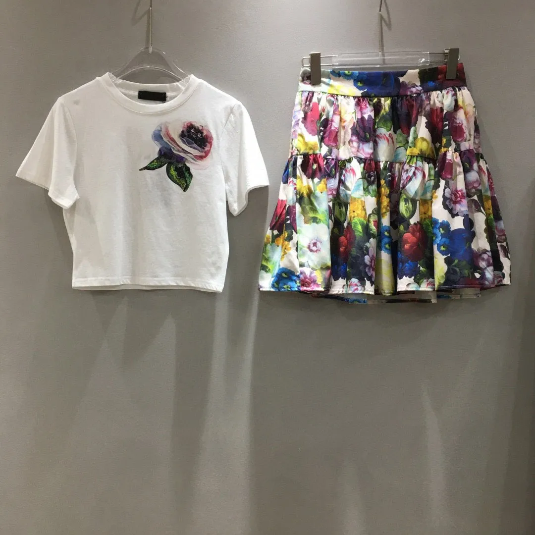 2024 Two Piece Dress Fashion Runway Women's Two Piece FLower Print ...