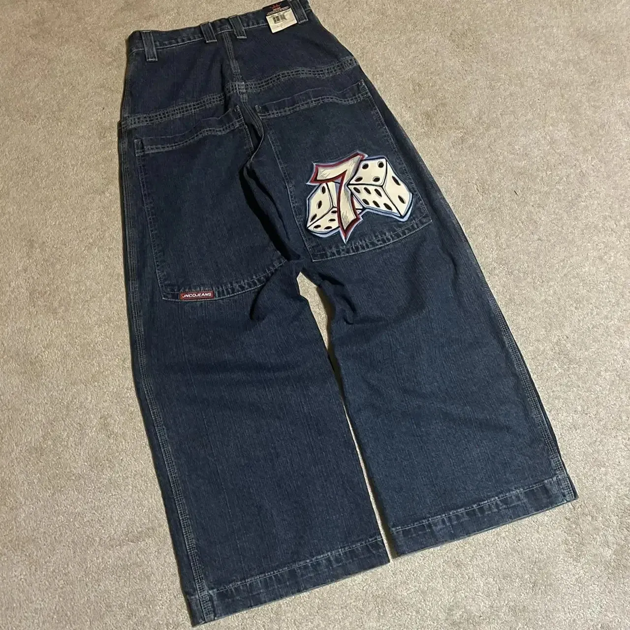 DHgate.com:Men's Y2K JNCO Jeans, Hip Hop Graphic Patch Retro Blue Baggy ...