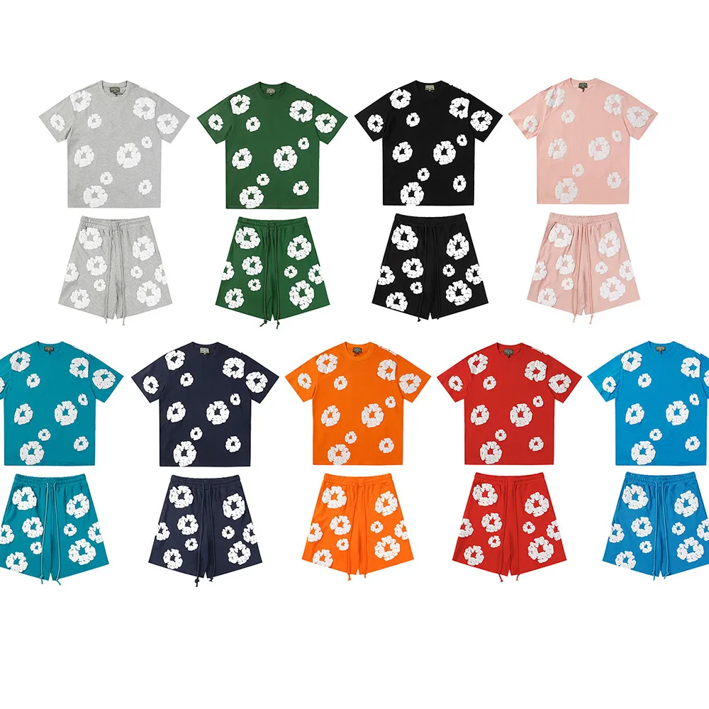 Mens Denim Tracksuit Set: Short Sleeves, Streetwear, Loose Fit, Flower ...