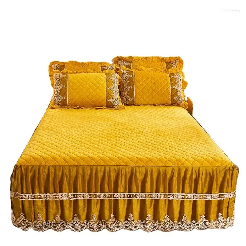 DHgate.com:Yellow Velvet Bed Skirt Set: Eco-friendly Linen with Flower ...