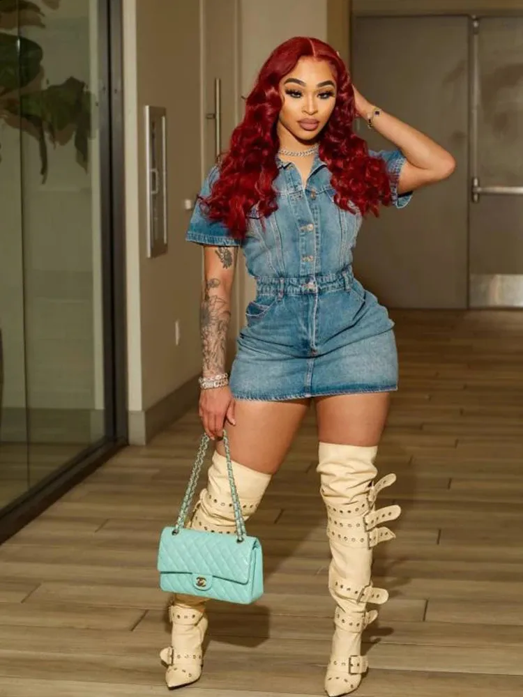 Sexy Woman Short Dress Stretchy Ladies Denim Summer Women Elegant Slim ...