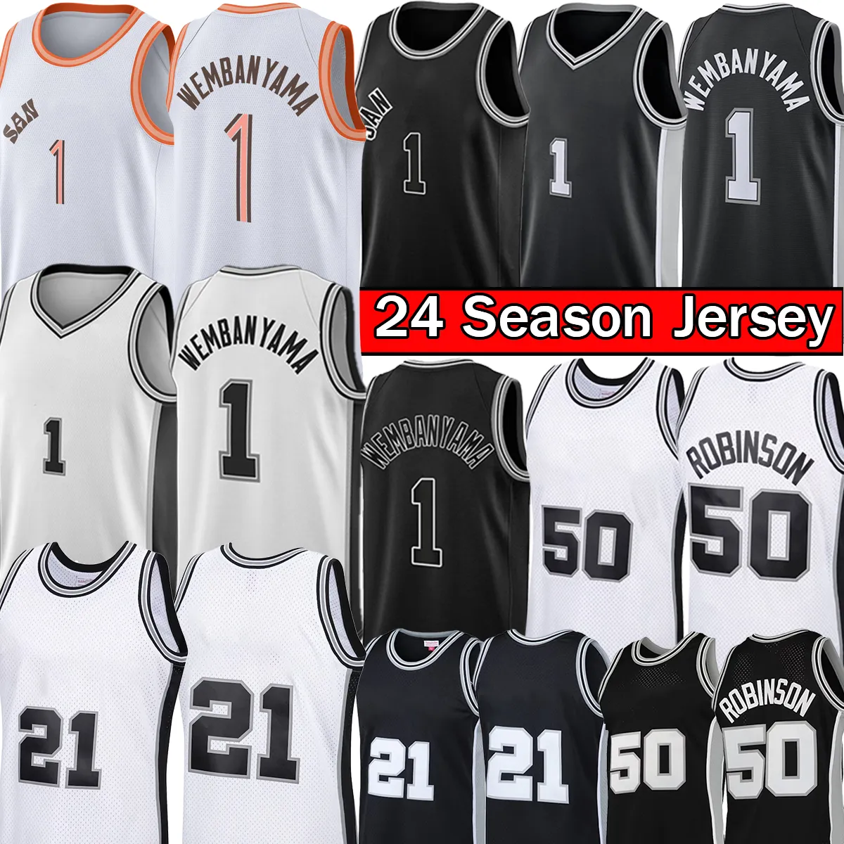 Victor Wembanyama Spur Basketball Jerseys San City Antonios 2023 24 ...
