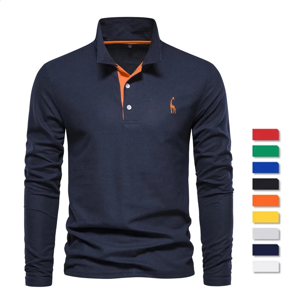 Deer Embroidery Long Sleeve Polo Shirts for Men - Spring Business ...
