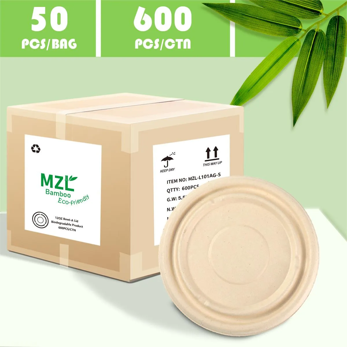 MZL Eco Friendly Bamboo Pulp Bowl Lid: Disposable, Biodegradable, 135 ...