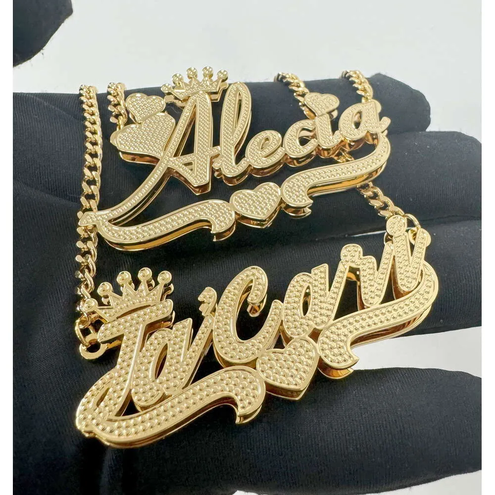 Personalized 3D Crown Double name pendant necklace with Two Tone Name ...