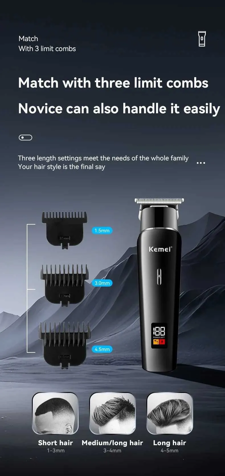 Electric Shavers Kemei Professional Hair Trimmer Zero Gapped T Blade ...
