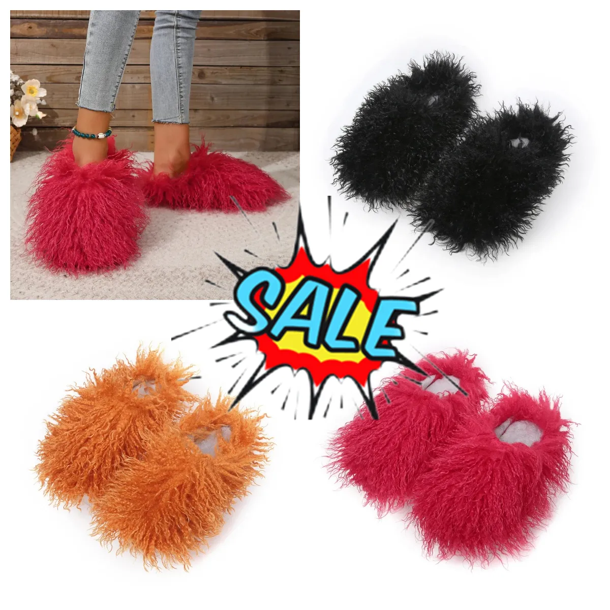 Furry Slides For Women Warm & Fluffy Outdoor Sandals For Indoor Use ...