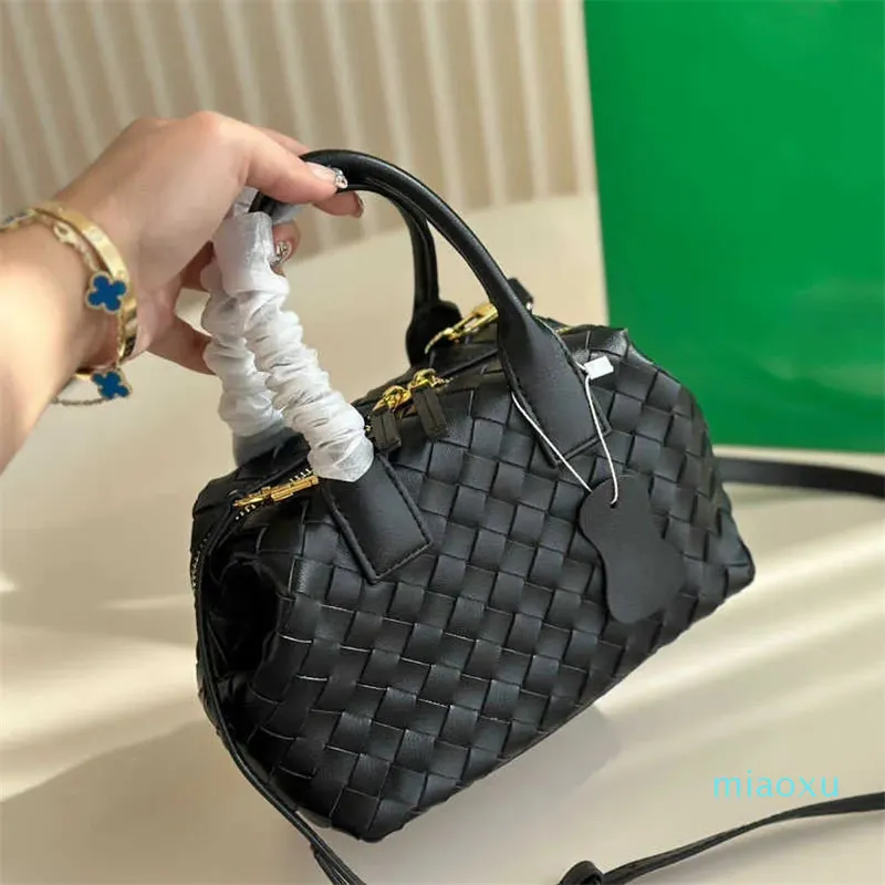 Luxury Woven Leather Crossbody Bag - Designer Boston Bowling Bag ...