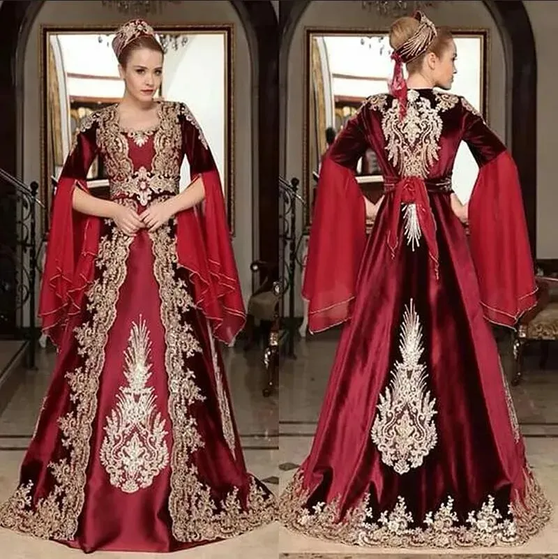 Kaftan Evening Dress | Moroccan Arabic Style Lace Applique Bell Sleeve ...