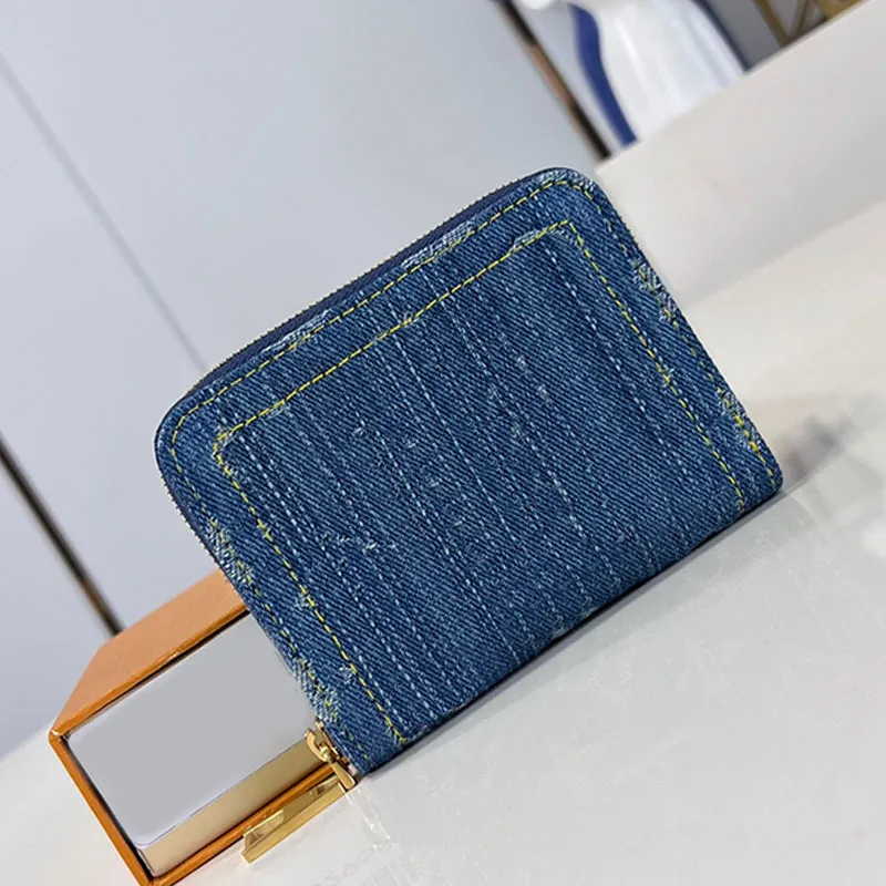 Blue Denim Designer Wallet With Zipper, Flower Design Long/Short ...