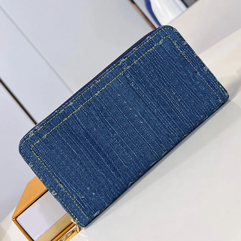 Blue Denim Designer Wallet With Zipper, Flower Design Long/Short ...