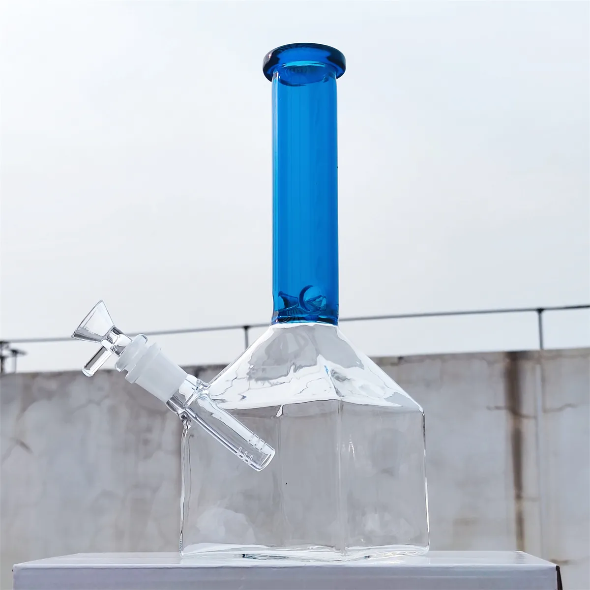 Rare Square Base Heady Bong With Tra Triangle Oil Rig, 14mm Bowl Smooth ...