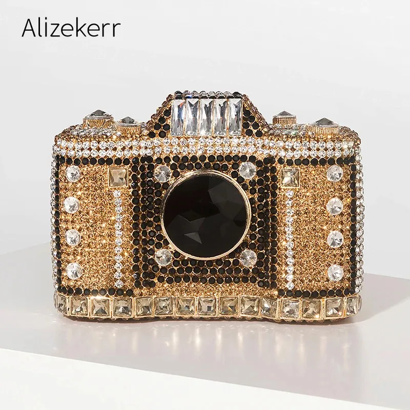Camera Shaped Diamond Evening Clutch Bags Boutique Novelty Metallic ...