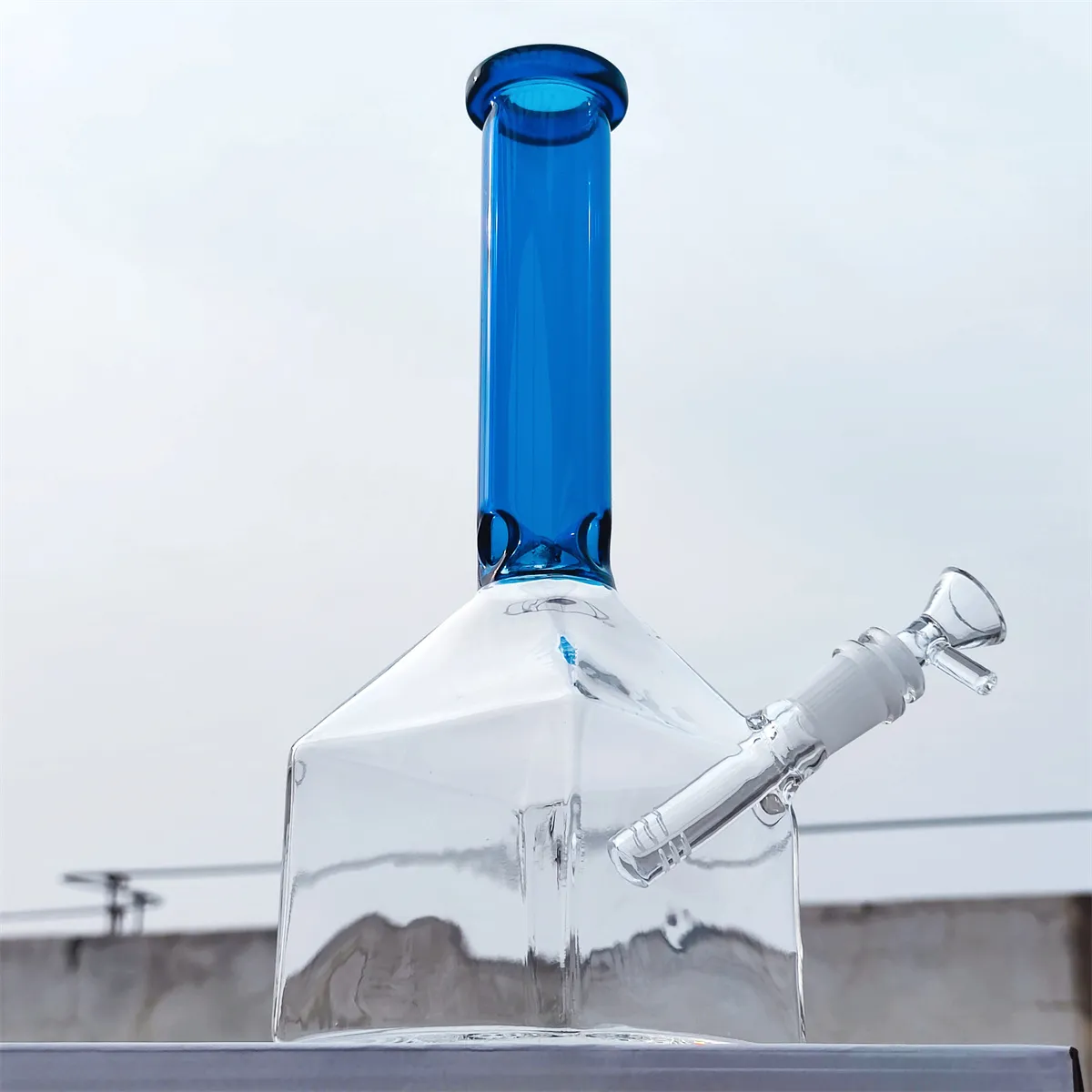 Rare Square Base Heady Bong With Tra Triangle Oil Rig, 14mm Bowl Smooth ...