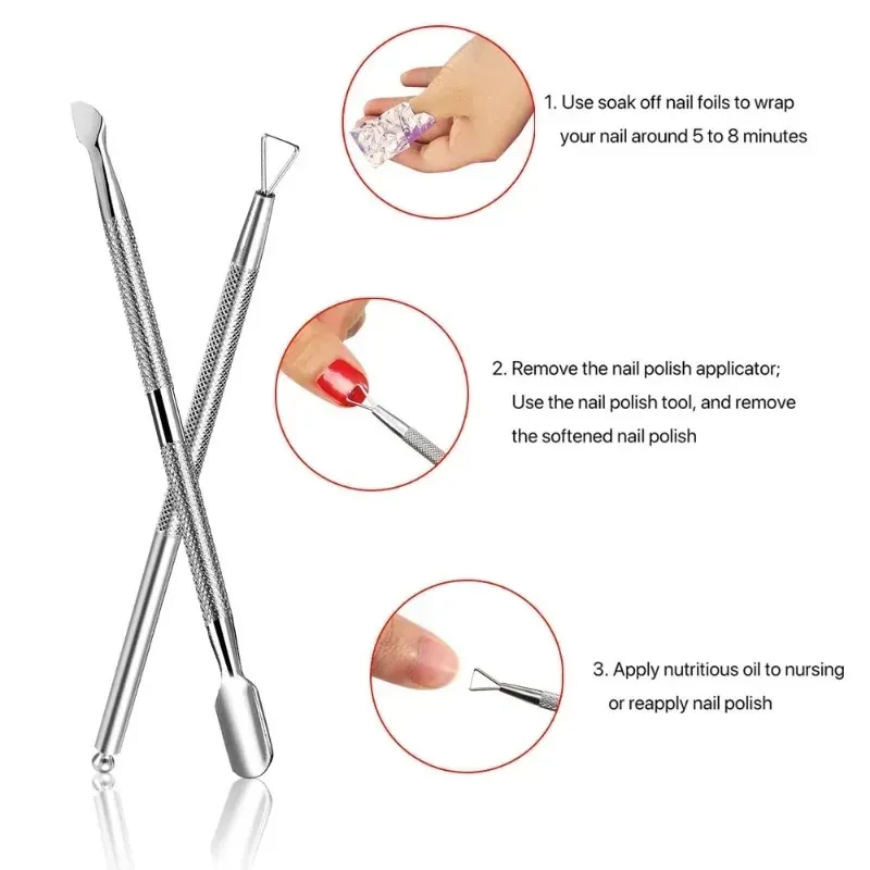 2-Piece Stainless Steel Gel Nail Polish Remover Kit: Cuticle Scraper ...