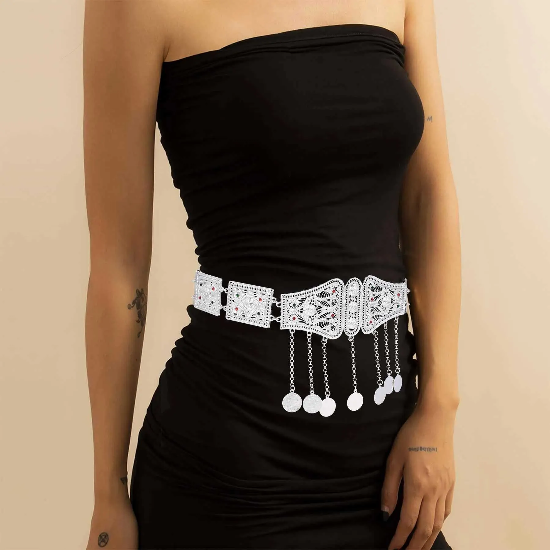 Afghan Oxidized Silver Color Belly Chain for Women Big Wide Heavy Dance Dress Belt Waist Chain Party Jewelry Gift