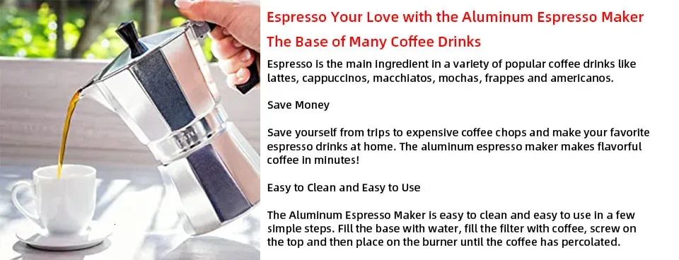 Moka Pot Italian Coffee Machine Espresso Aluminum Geyser Coffee Maker ...