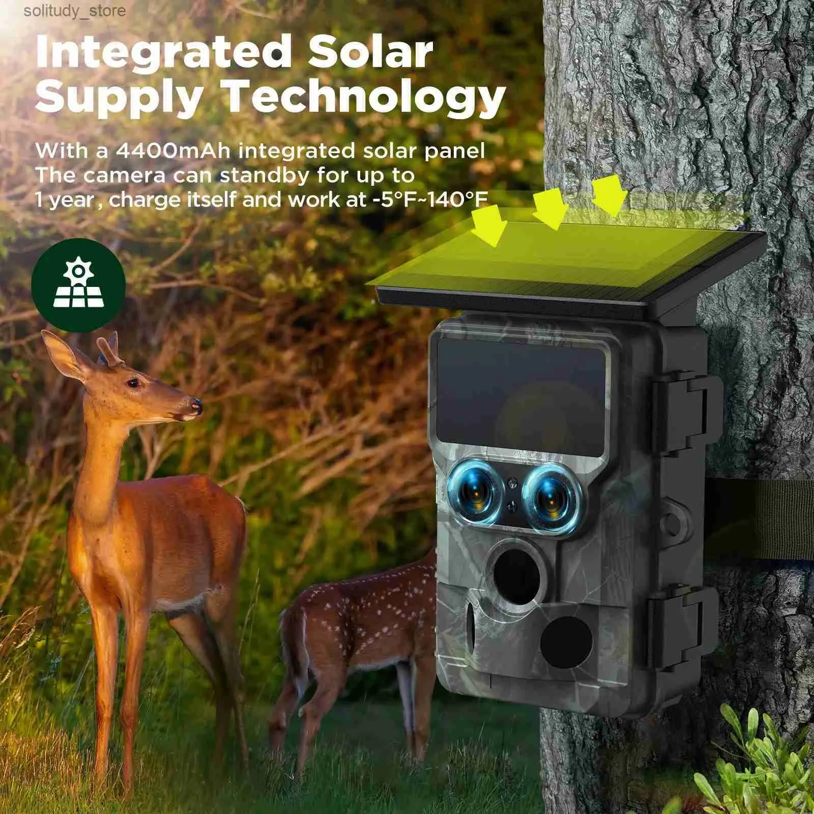 4K 48MP Wildlife Trail Camera - Solar Powered, WiFi Enabled, Dual Lens ...