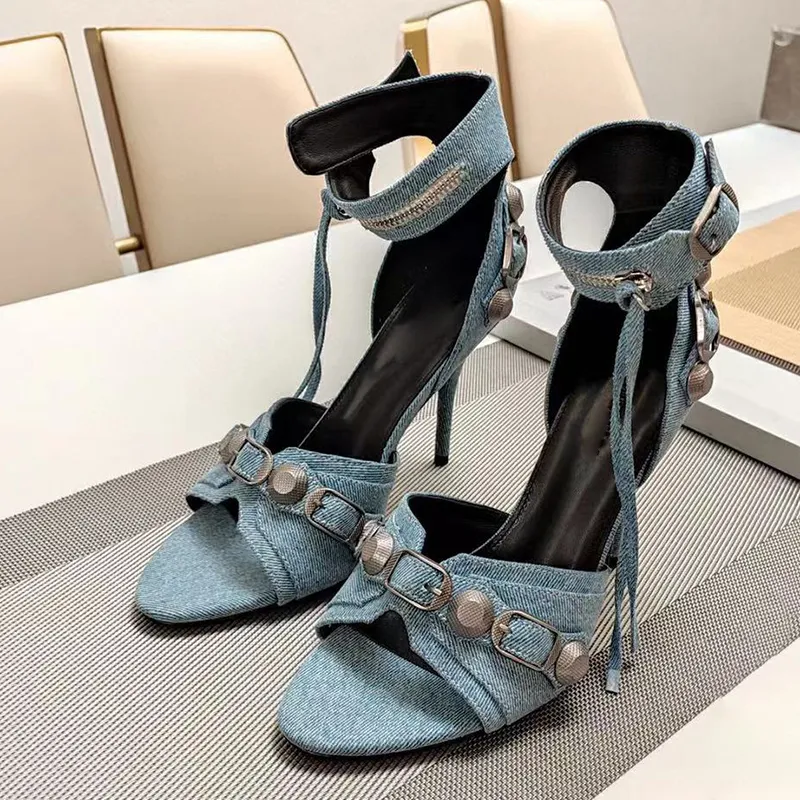Designer Denim High Heel blue sandals heels for Women - Genuine Leather ...