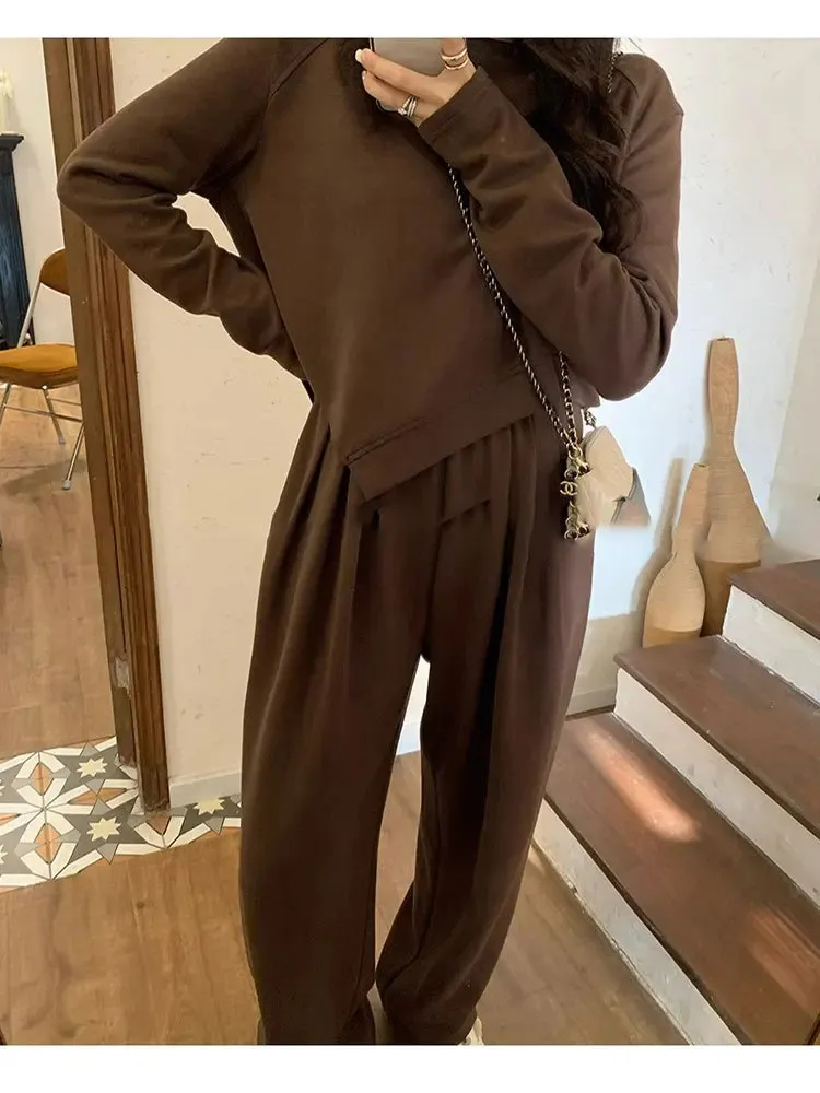 Women's Casual Street Sports Suit, Loose Round Neck Irregular Short ...