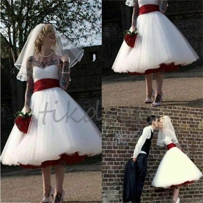 DHgate 1950s Tea Length Rockabilly Wedding Dress with Color Underneath Sweetheart A Line Tulle Beach Wedding Gowns Gothic Celtic Country Civil Vestidos de Novia 2024 Chic Wedding Party Events