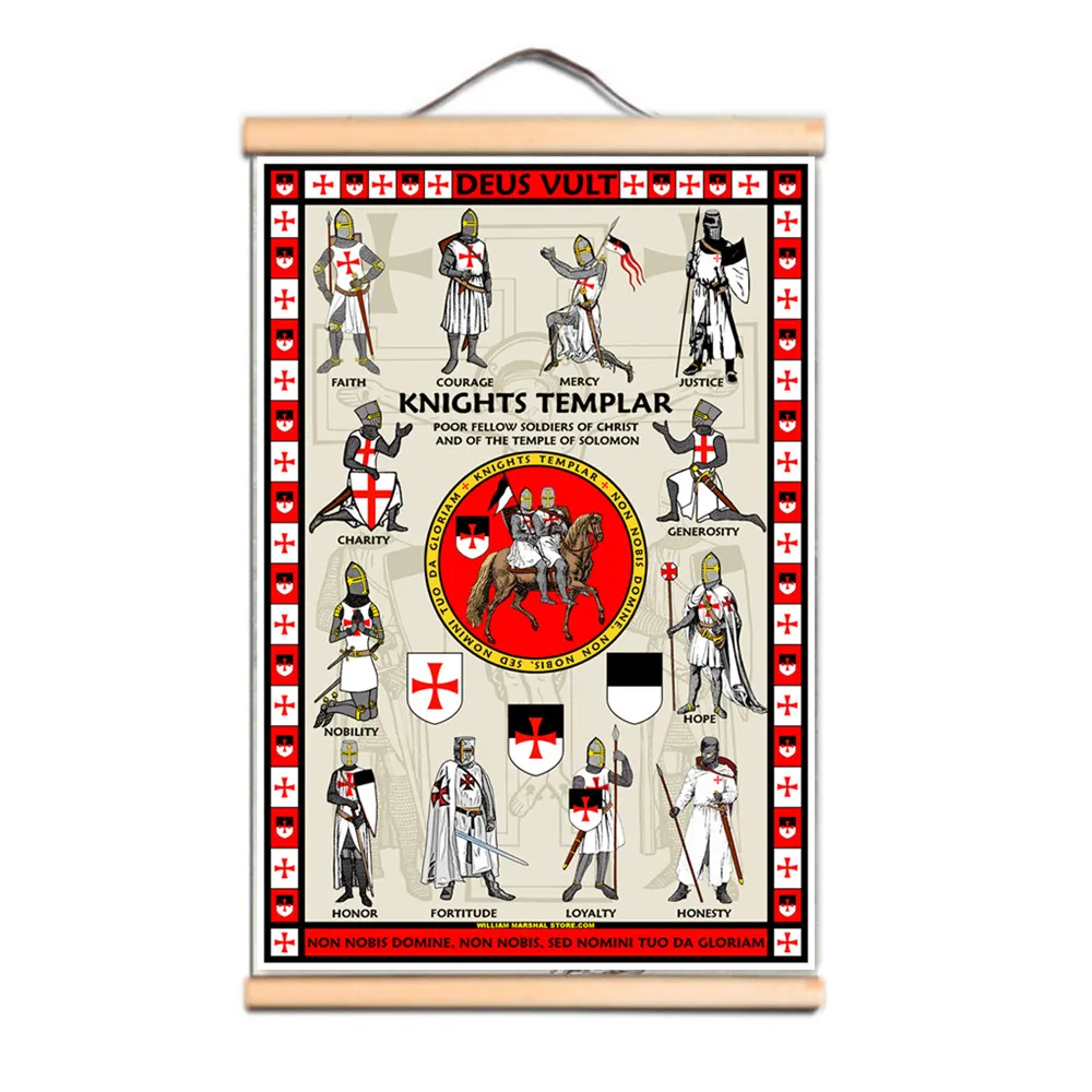 Medieval Knights Templar Poster Vintage Wood Scroll Wall Art By ...