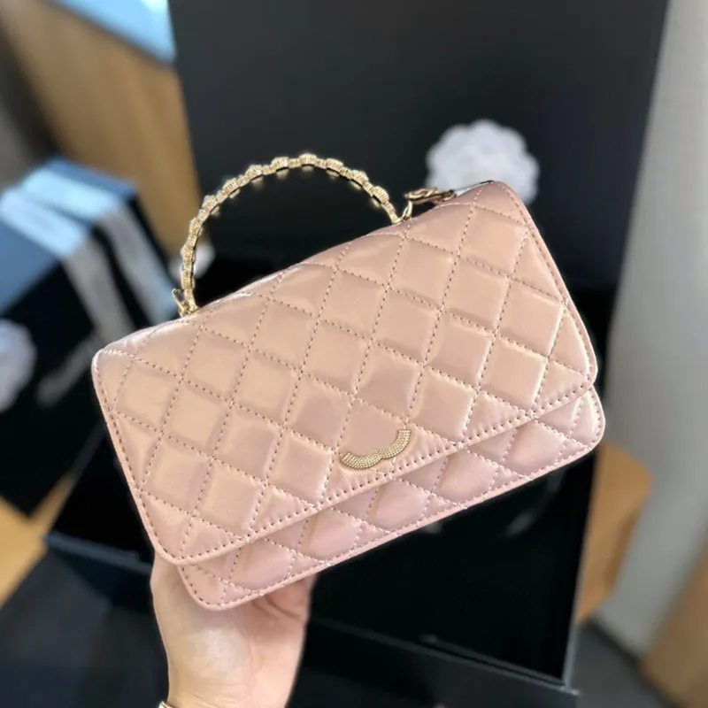 Pearl Decorated Hollow Handle Woc Wallet Designer Bag Shiny Leather ...