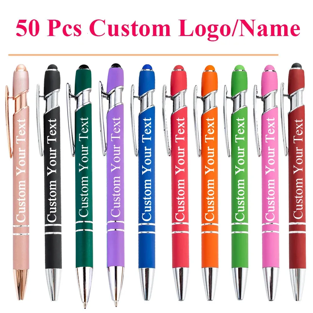 50 Personalized Pens - Engraved Name Ballpoint Pen with Stylus, Black ...