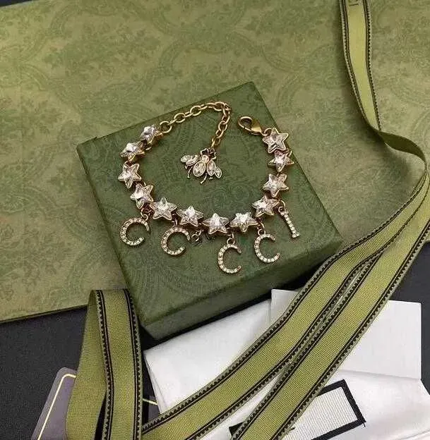 Brand Designer Bracelet With Crystal Gold Chain Bracelets Letter Cuff ...