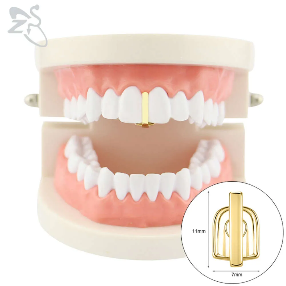 Hip Hop Gold Plated CZ Crystal Cross Gap Fake Gold Teeth Grillz High ...