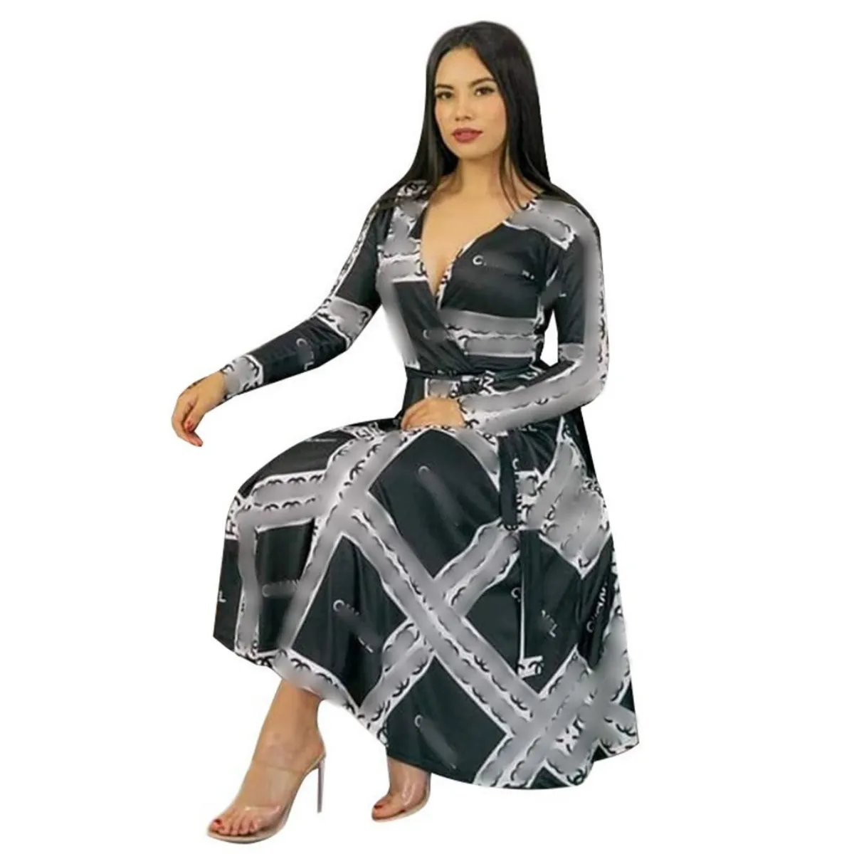 Elegant A Line Dress: Women's V Neck, Long Sleeve Midi Dress For ...