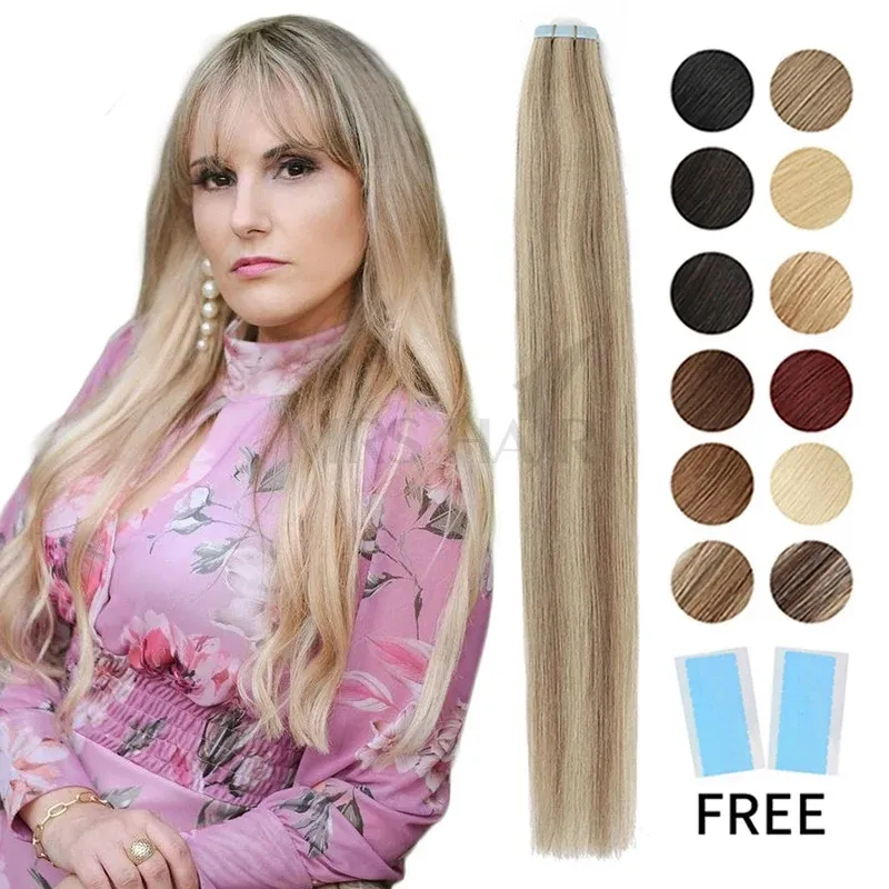 Natural Tape In Hair Extensions - Real Human Hair, Skin Weft, Adhesive ...