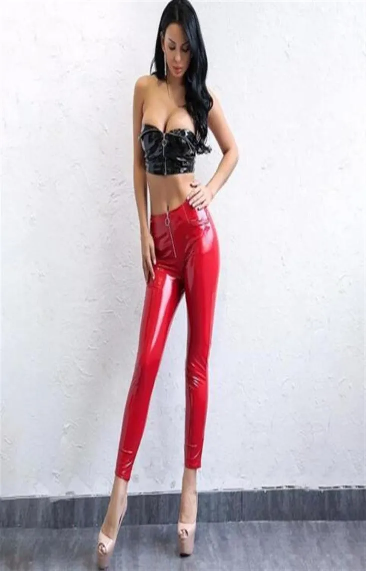 Sexy Leather Skinny Pvc Pants For Halloween Cosplay Zipper Front Zip
