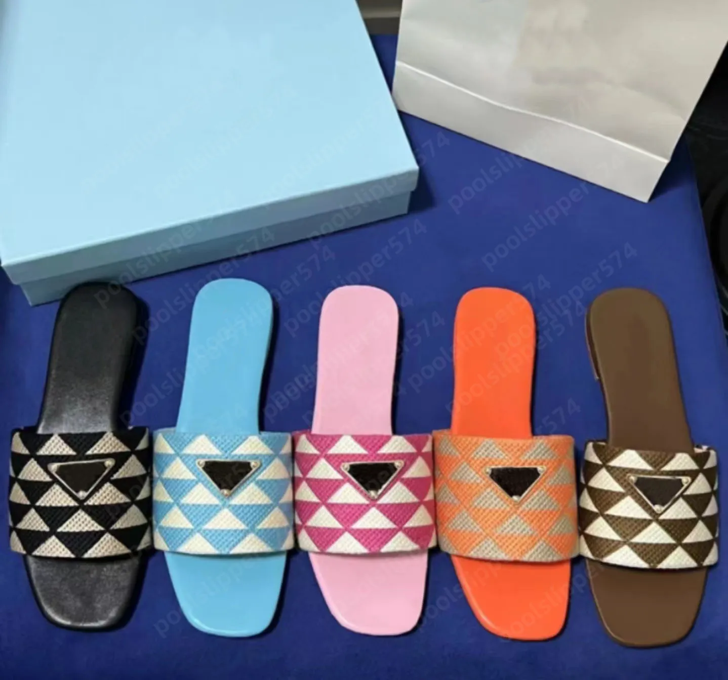 Designer Classic Sandals For Women, Triangle Leather Slides, Real ...