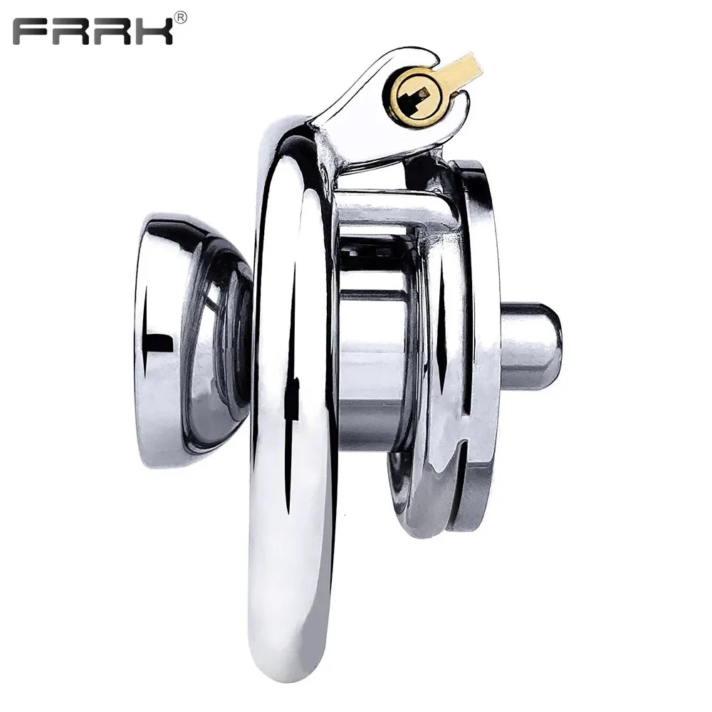 FRRK Flat Chastity Cage With Metal Urethral Catheter For Couple K01 Penis Rings Bondage Cock ...
