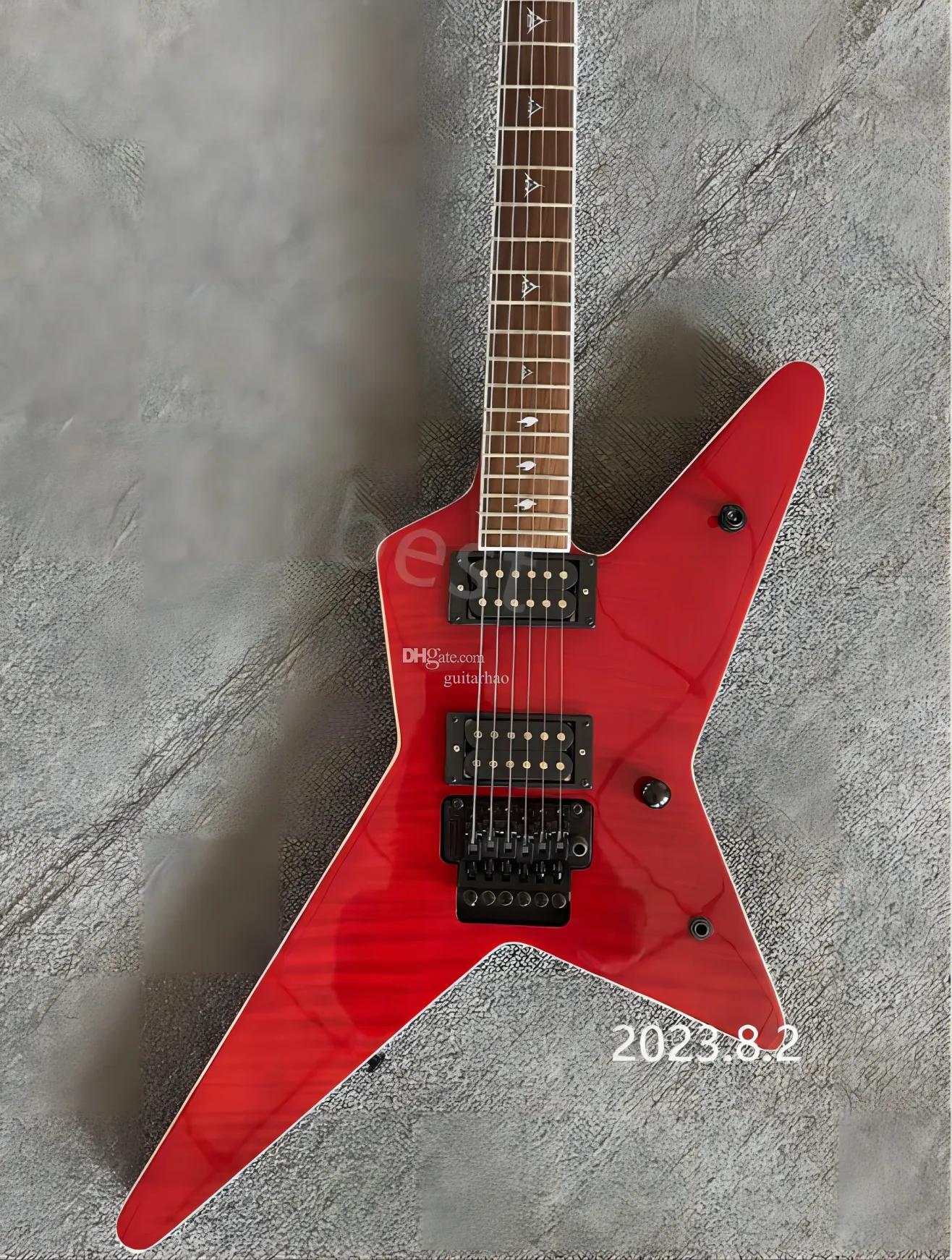 Electric Flying V Guitar With Transparent Red Flame Top, Rosewood ...