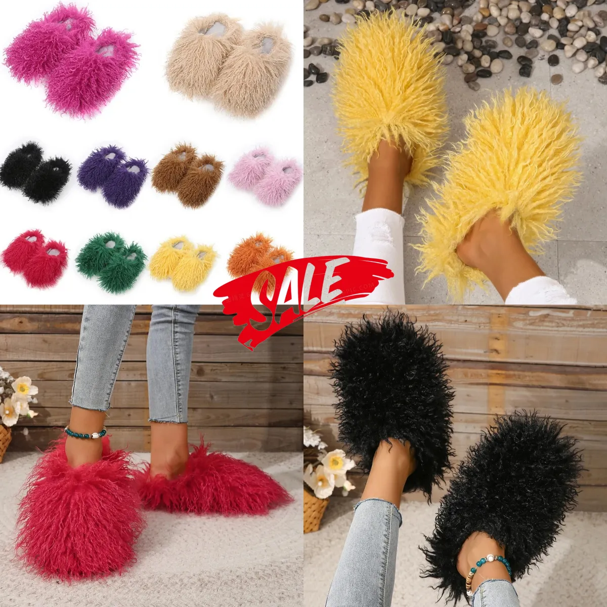 Sheep Hair Beach Slippers: Warm, Light & Comfy For Home Daily Wear GAI ...