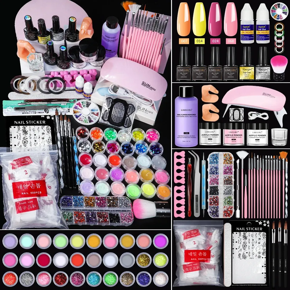 Acrylic Nail Art Set: Pro Kit w/ Glitter, Liquid, Brush & Tips ...