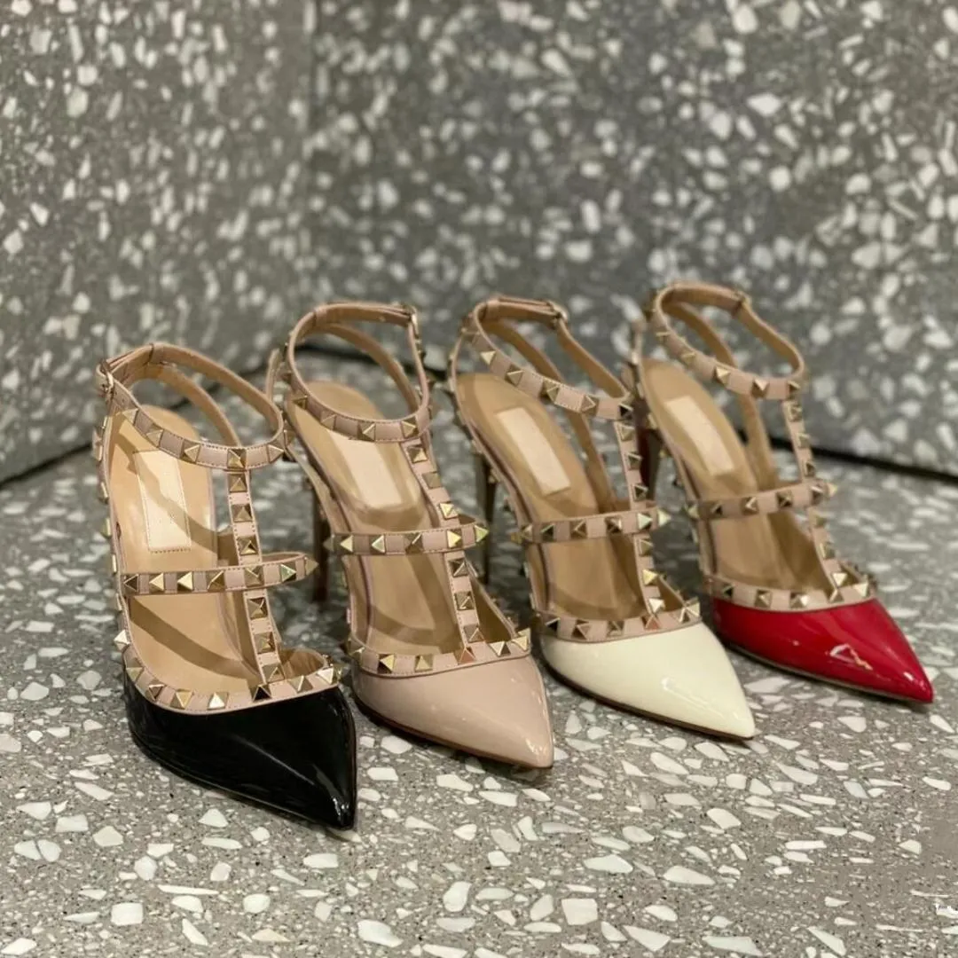 Bulk Designer Patent Leather High Heel Studded Sandals With Rivets And ...