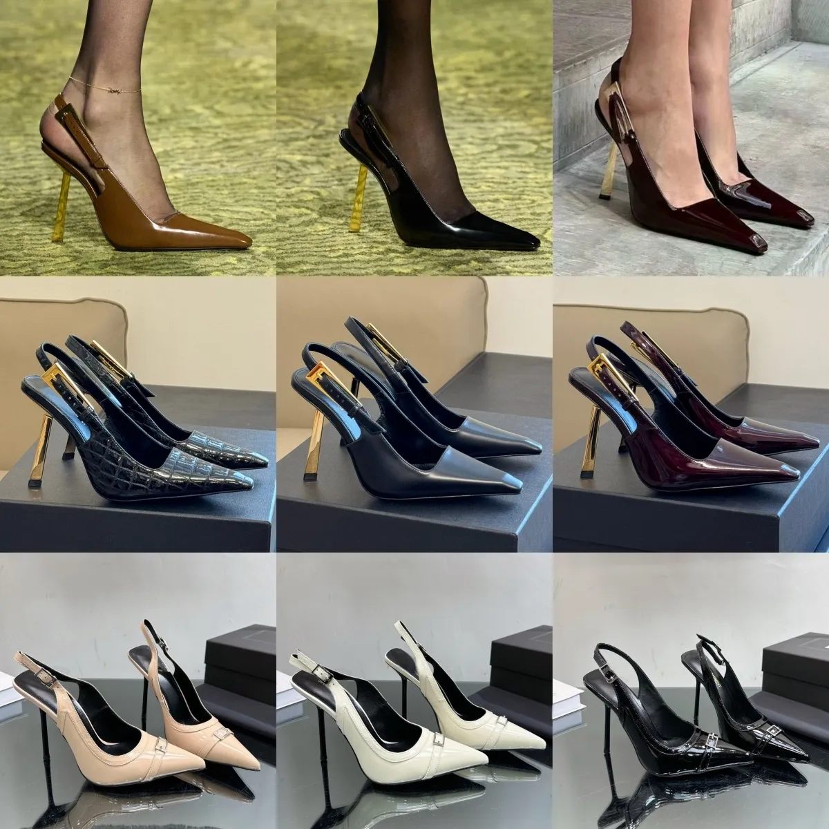 Fashionable Patent Leather Slingback Pumps: Luxury Stiletto Heels For ...
