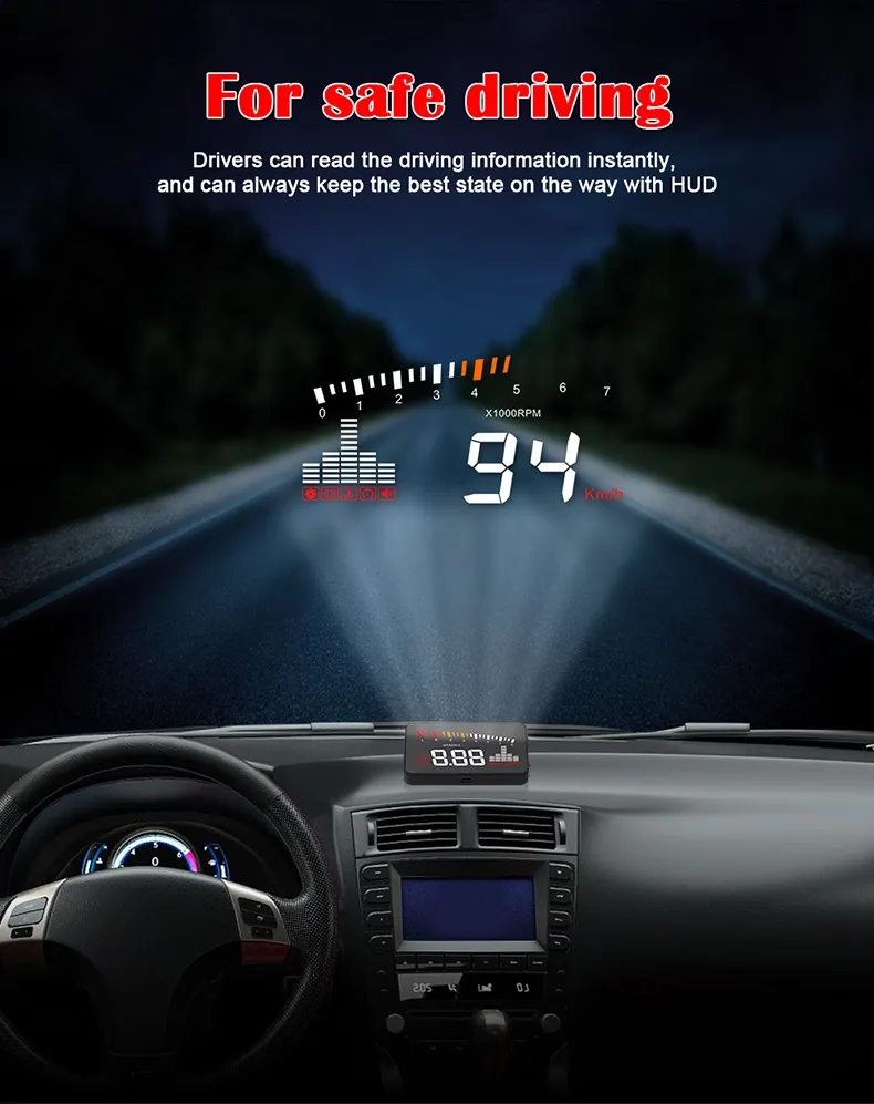 Easy Plug And Play Car HUD Head Up Display With 3.5 OBDII/EU OBD Ports ...