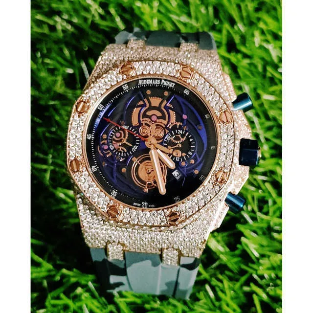 Custom Luxury Stone Gold Girl Watch With Moissanite Diamond Ice Out ...
