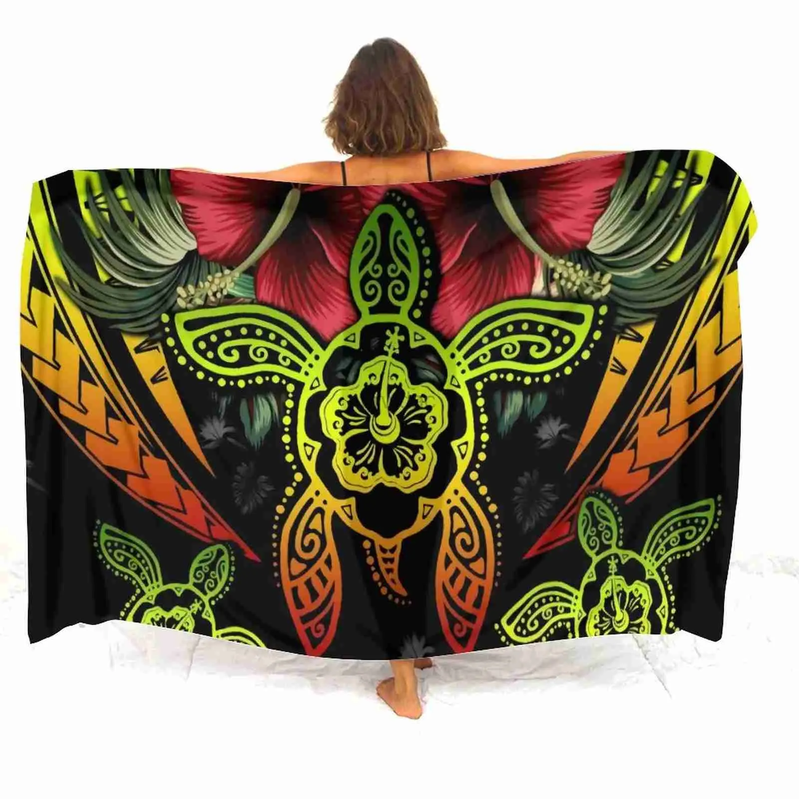 Polynesian Sarong Wrap - Island Art Beach Cover-Up, Custom Vintage ...