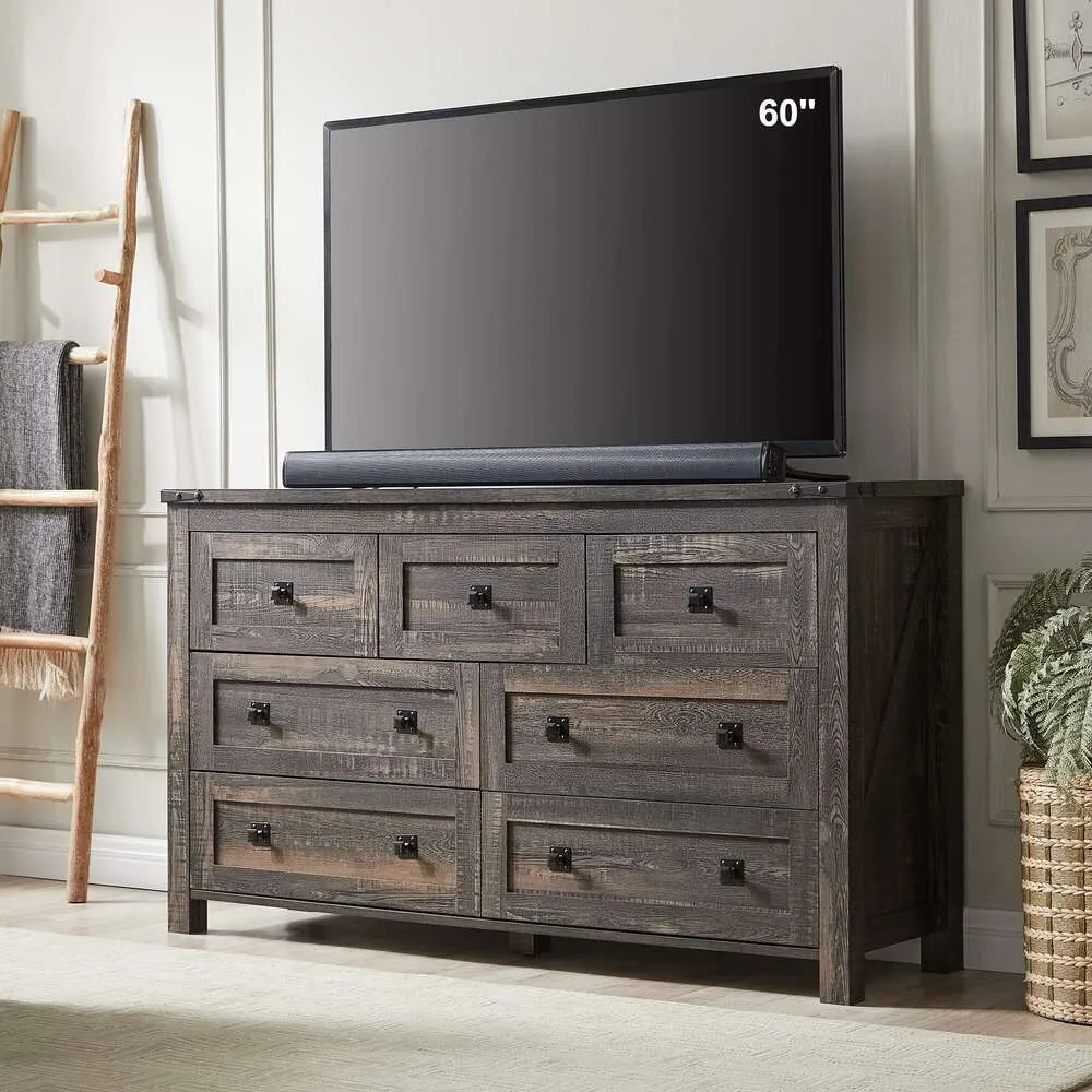 DHgate Rustic 7 Drawer Farmhouse TV Stand Solid Wood Dresser Cabinet Bedroom Media Console Furniture Home Garden