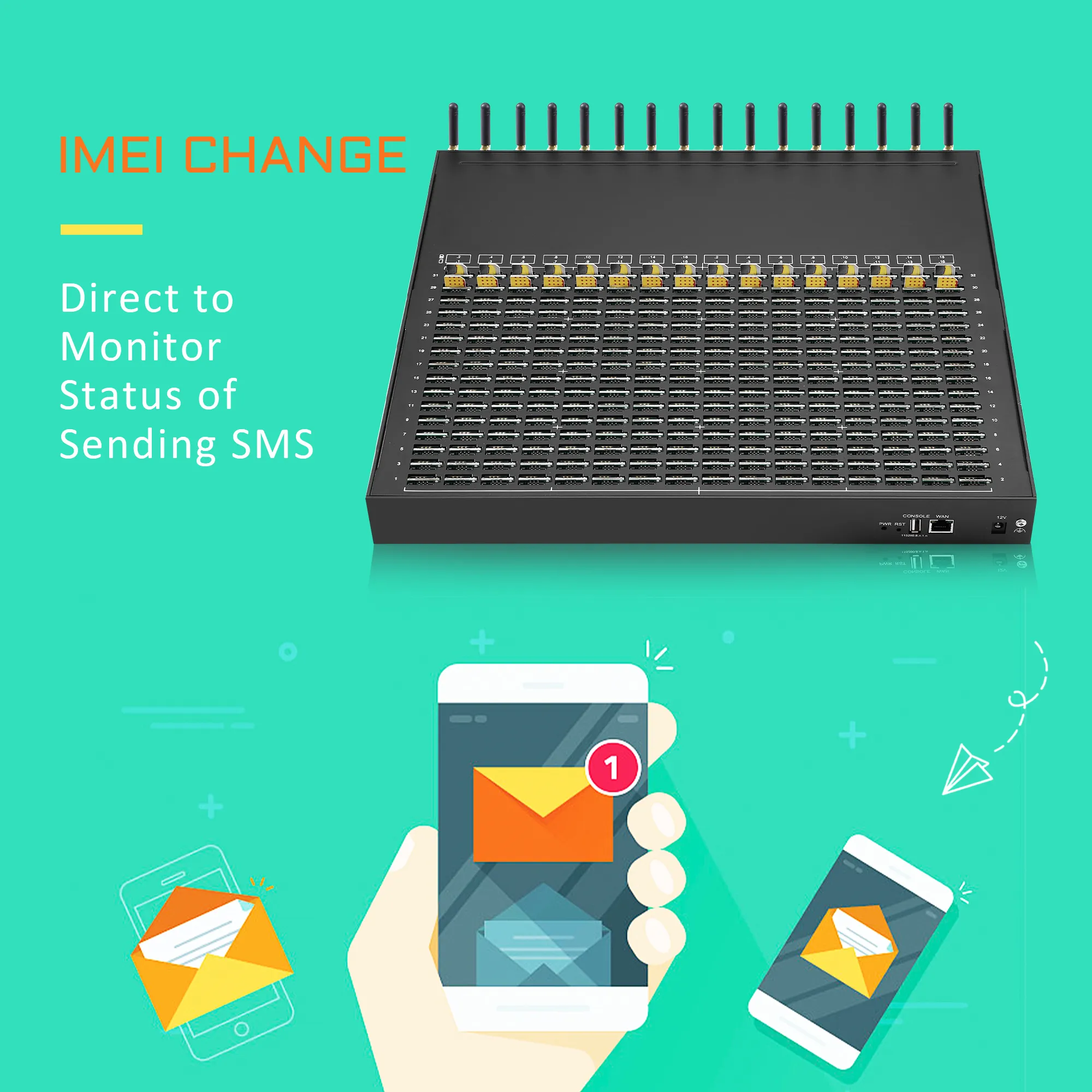 DHgate.com:16-Antenna 512-SIM 4G LTE Wireless Modem with SMPP HTTP API Data Analysis and SMS ...